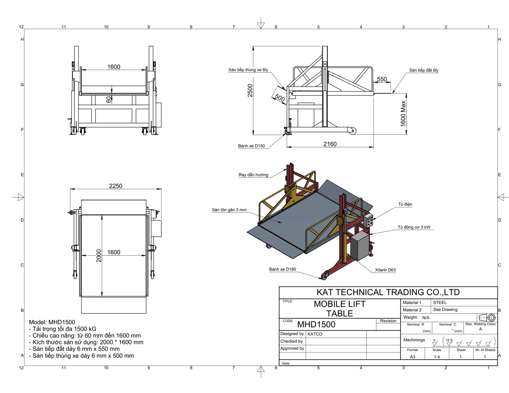Bàn Nâng Di Động 1500 kG | KATCO